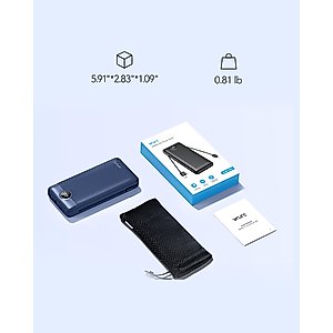 VRURC Portable Charger 20000mAh, Fast Charging Power Bank USB C,4 Output 2 Input Charging Bank Equipped with LED Display,Built-in Wall Plug and Cables,Cell Phone Replacement Battery,Blue
