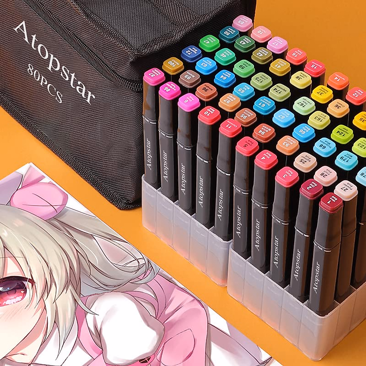 ATOPSTAR 80 Colors Alcohol Markers Artist Drawing Art Markers for Kids Dual Tip Markers for Adult Coloring Painting Supplies Perfect for Kids Boys Girls Students Adult(80 Black Shell)