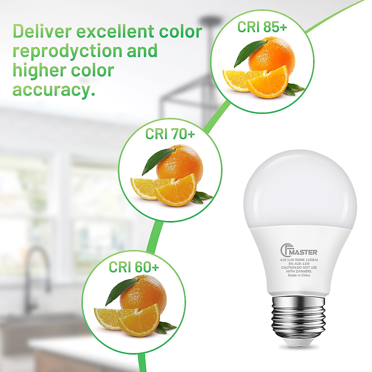 JIANGSILING A19 LED Light Bulb, 75W Equivalent LED Bulb, 11W 5000K Daylight, 1100 Lumens, Non-Dimmable Light Bulbs, CRI 85+, No Flicker E26 Base Bulbs for Home Office, 6-Pack