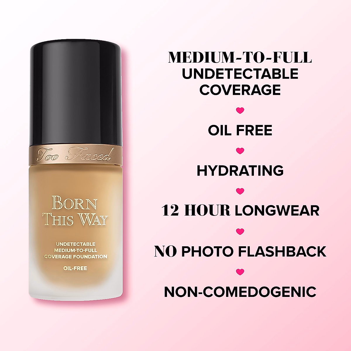 Too Faced Born This Way Natural Finish Longwear Liquid Foundation | Medium-To-Full Coverage | Hydrating + Oil Free, 1 Fl Oz, Light Beig