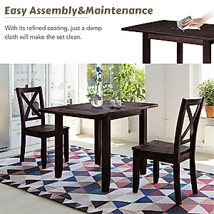 Merax Dining Table Set for 2, Extendable Design with Wood Drop Leaf Top and Wooden Chairs, 3 Piece, Espresso
