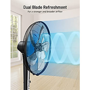 PARIS RHÔNE Fans for Home Bedroom, Oscillating Fan with Remote,16" Standing Floor Fans for Home, Dual Blade with 3 Wind Modes 12 Speed Levels,18-Hour Timer, Adjustable Height 44 to 53.1 Inch, Black