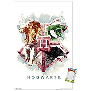 Trends International, 22.375" x 34", Poster & Mount Bundle The Wizarding World: Harry Potter-Hogwarts Illustrated House Crests Wall Poster