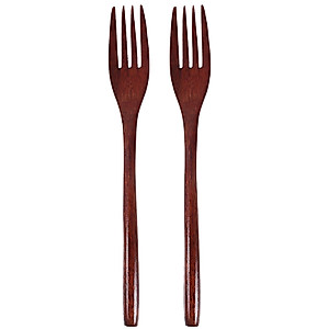 EXCEART 2 Pcs Wooden Forks Japanese Wood Dinner Forks Fruit Salad Forks Handmade Kitchen Utensil for Cooking Stirring Eating