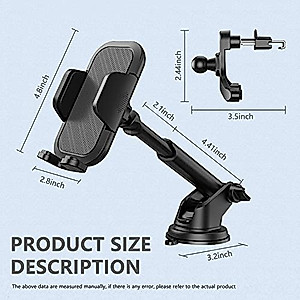 NHHC Car Phone Holder Mount,Dashboard/Windshield/Air Vent Cell Phone Holder,Anti-Shake Handsfree 360°Rotatable and Retractable Car Phone Holder,Compatible iPhone 14 13 12 Pro Max/All Smart Phones