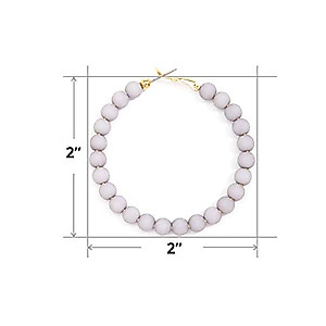 ZENZII Colorful Beaded Big Circle Hoop Fashion Earrings for Women (Hot Pink)