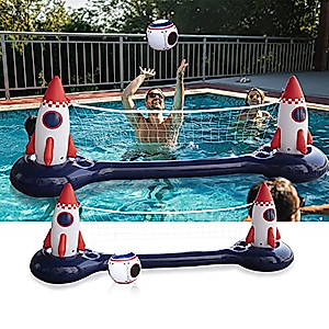 JOSEN Inflatable Pool Float Volleyball Set Court(118"x 25"x 42"),Volleyball Net for Adults,Family,Swimming Game Water Play Parties,Fun Summer Activity - Rockets