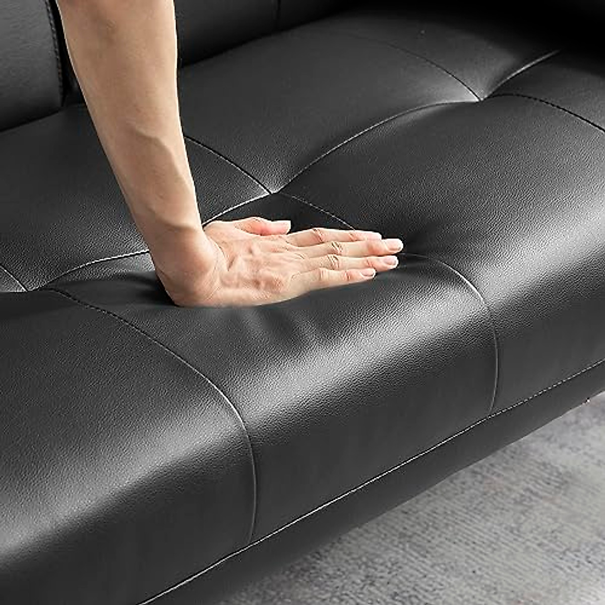 ERYE Upholstered Futon Sofa Sitting Space Loveseat Convertible Sleeper Couch Bed for Apartment Office Home Gym Living Room Furniture Sets Sofabed, Black PU Leather Tufted Cupholders Metal Legs