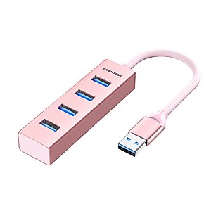 LENTION USB 3.0 Hub to 4 Type A Ports, USB A to USB Multiport Adapter, 4-Port USB Dongle for 2009-2015 MacBook Air/Pro, Surface Pro/Book, Chromebook, More, Stable Driver Certified(CB-H22s, Rose Gold)