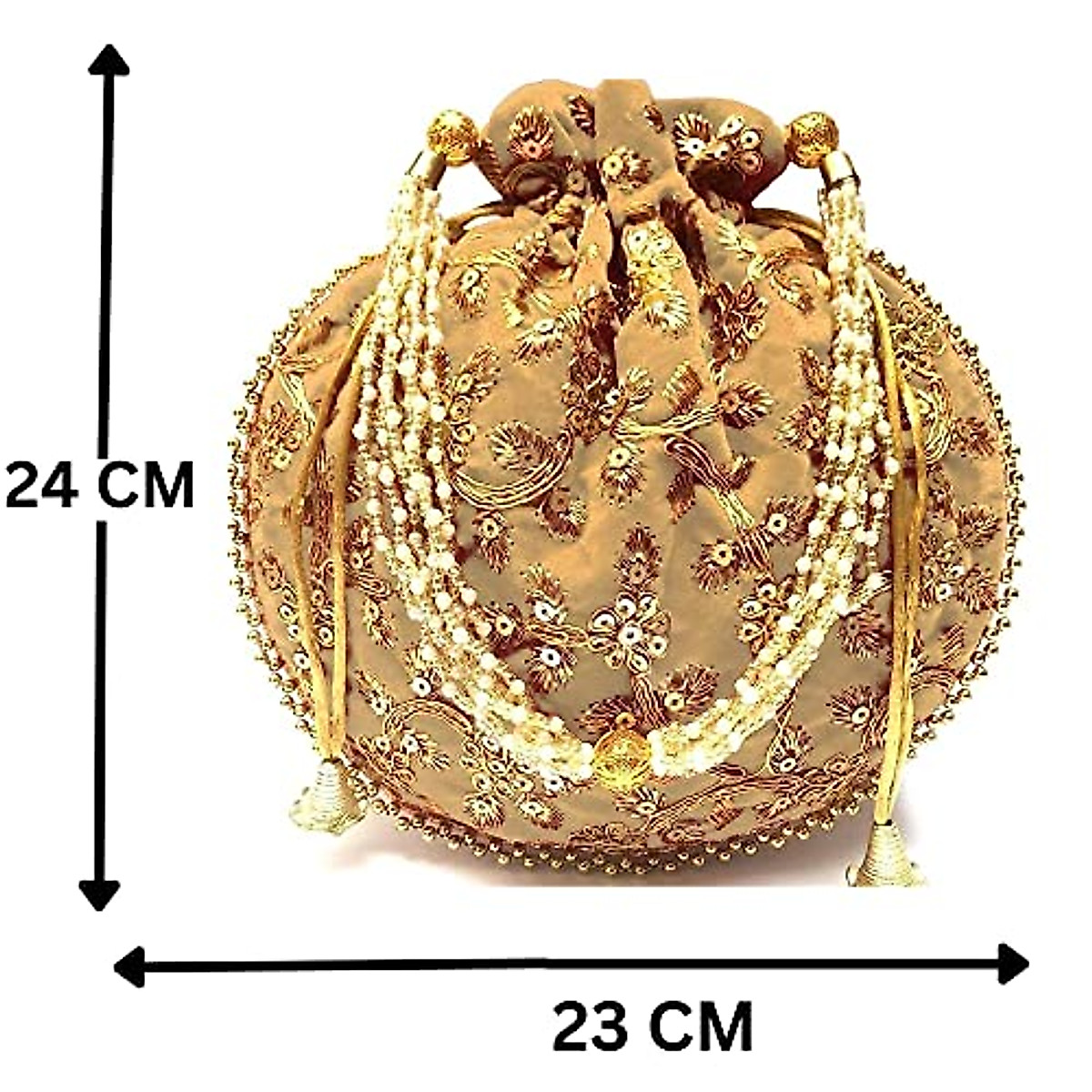 Eyesart Fashion Potli Bag For Women Ethnic Designer Embroidery Ethnic Velvet Potli bag Ladies Handbag Purse for Bridal Party wedding and Gifting Batwa Pearls Handle With Intricate (Cream)