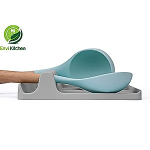 ENVIKITCHEN Silicone Spoon Rest - Large Cooking Utensil Holder with Drip Pad Walls - Multiple Spoon Rest with Wider Slots for Bigger Utensils, BPA-Free Spatula Rest for Stove, Kitchen, Countertop