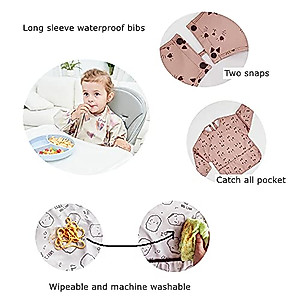 GZMM Waterproof Baby Bibs,Infant Toddler Long Sleeve Feeding Bib With Food Catcher,Easy Clean & Washable 2 Pack
