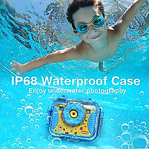 SHOWCAM Kids Waterproof Camera Best Gift for Children with Video, Underwater Child Cam for Boy Age 3,4,5,6+, Selfie Supported 1080P 8MP 2.4 Inch Large Screen, 16GB, Silicon Handle - Blue