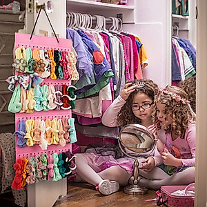 AGX Bravo Hanging Headbands Holder with 60 Hooks, Newborn Hair Bows Storage Organizer for Baby Girls Hair Accessories Storage Display for Hairband Hair Bow Elastics (Pink)