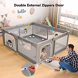 Baby Playpen for Babies and Toddlers, 71 x 59 inch Extra Large Baby Fence with Unique Little Penguin Character Design, Li'l Pengyu Soft Breathable Mesh Baby Playard for Indoor & Outdoor