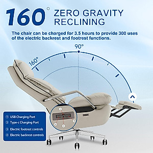 Dual-Motor Executive Office Chair with Foot Rest,Electric Reclining,Big and Tall,Office Chair,Ergonomic Office Chair, High Back Swivel,Comfor Home Office Desk Chair, 400LBS PU Computer Chair(Khaki)