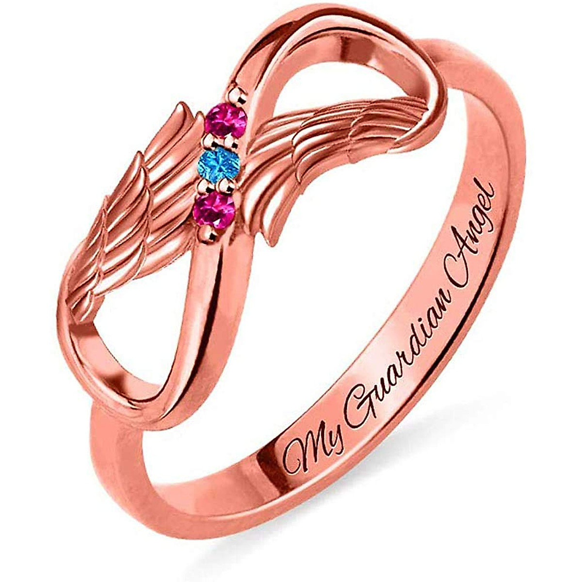 EBAT Angel Wings Ring for Women Angels Wing Birthstone Rings Mothers Day With 3 Birthstones Mother Daughter Ring Infinity Personalized Engraved Custom Name Sterling Silver Mom (1)