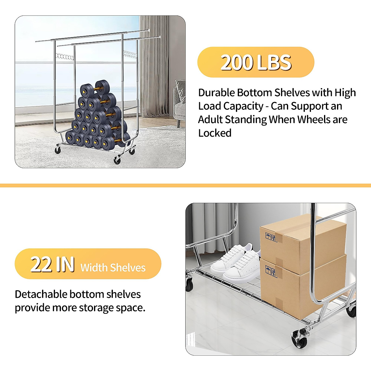 Rolling Clothing Racks for Hanging Clothes, Heavy Duty Clothing Garment Rack Holds 610LBS, Portable Clothes Rack with Wheels Collapsible Commercial Garment Rack for Closet Bedroom Laundry Room