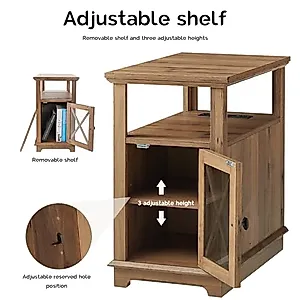 NBBOTBOT End Table with Charging Station, Side Table with USB Ports and Outlets, Nightstand with Adjustable Shelves, Narrow Side Table with Storage Cabinet for Living Room, Bedroom, Brown