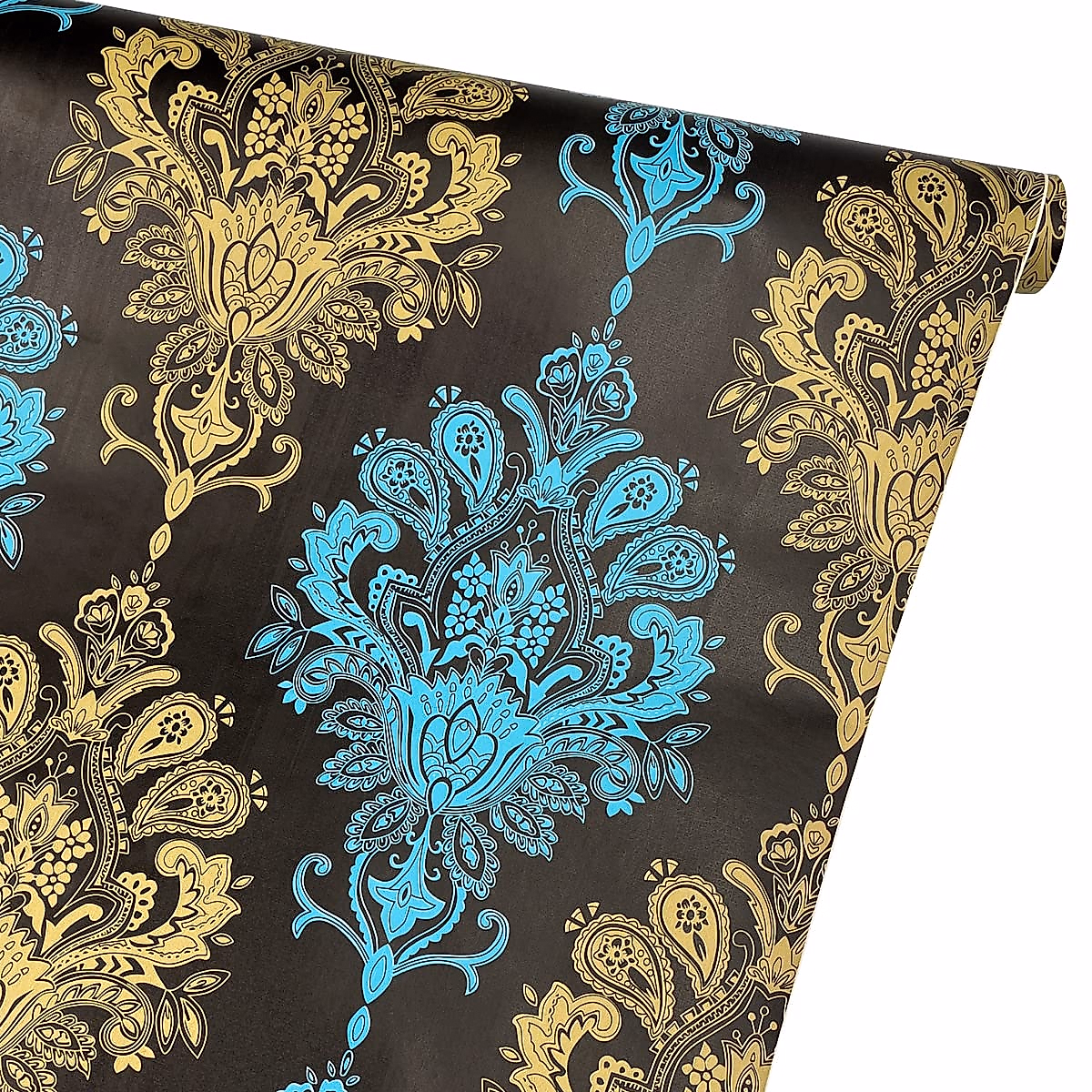 Yifely Yellow Damask Furniture Paper Pre-Pasted Shelf Liner Dresser Drawer Covering Mat 17.7 Inch by 9.8 Feet