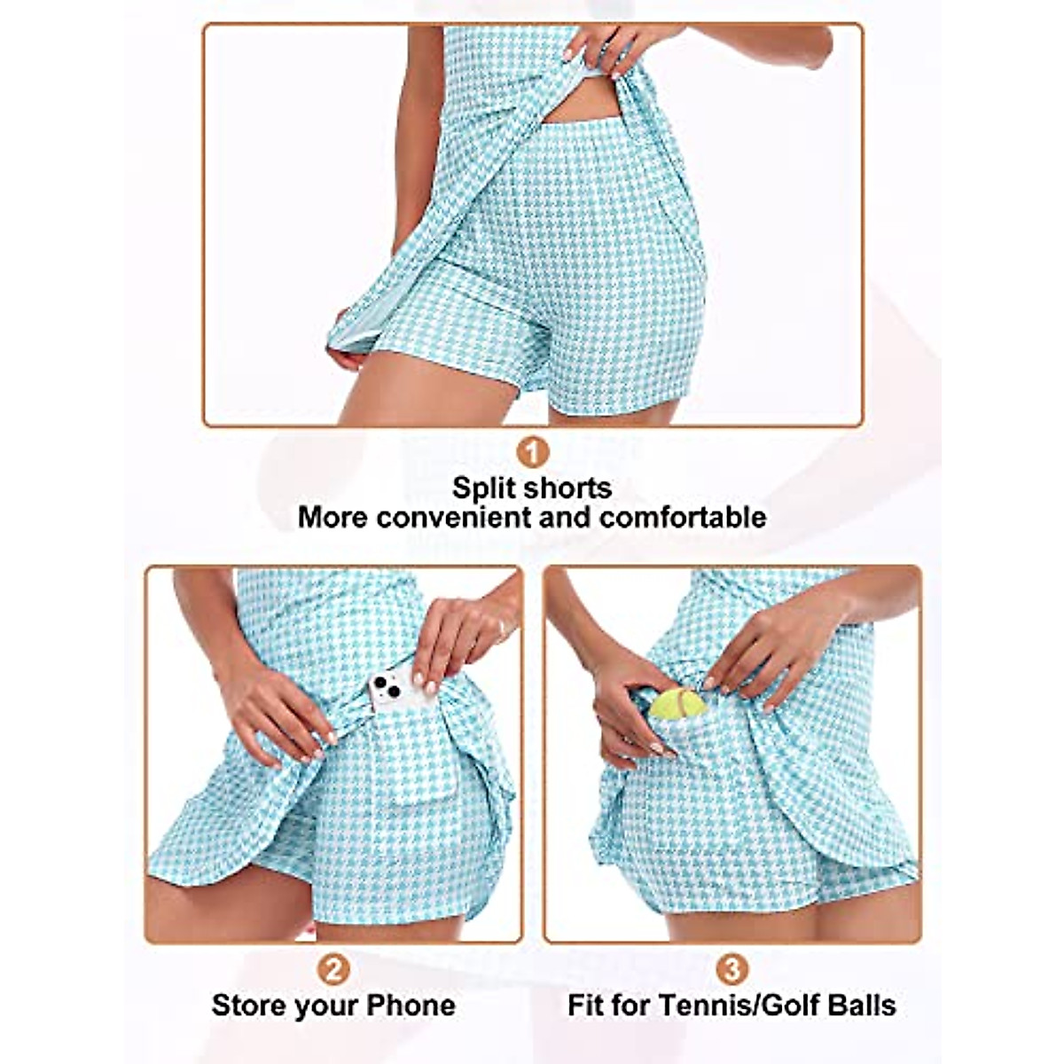 Viracy Tennis Dress for Women Golf Outfits Sleeveless Stand Collar Short Dresses with Pockets Zip Up Moisture Wicking for Workout Athletic Blue Houndstooth-M