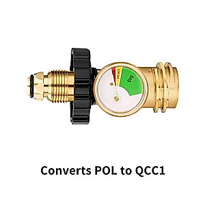 REFFU POL Propane Tank Adapter with Gauge Converts POL LP Tank Service Valve to QCC1 / Type 1, Old to New Connection Type, Propane Tank Gauge for BBQ Gas Grill, Propane Cylinder,RV Camper,Heater