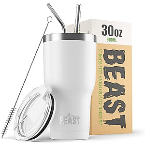 Beast 30 oz Tumbler Stainless Steel Vacuum Insulated Coffee Ice Cup Double Wall Travel Flask (Arctic White)