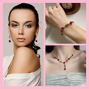 3 PCS 18 Gold Necklace Long Necklace For Women Girls Gold Rose Pendent Bracelet Flower Jewelry Dangle Earrings Set For Valentine's Day Mother's Day Gifts Wedding Gifts