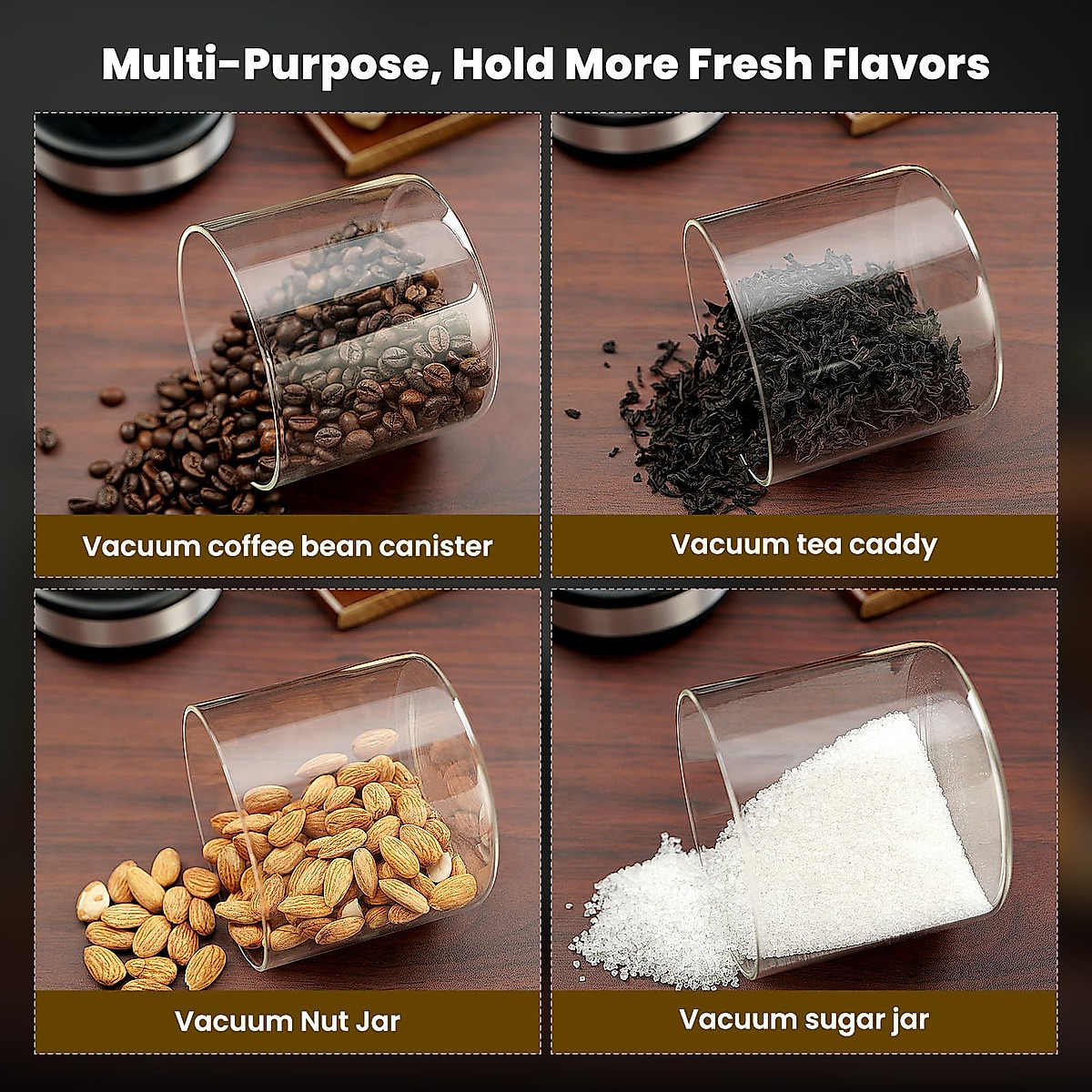 Maestri House Vacuum Coffee Canister Pro, AirTight Coffee Containers, Vacuum Glass Coffee Jar with Coffee Spoon, 40 fl OZ/1.2L Professional Coffee Storage Container for Barista, Gifts (Silver)