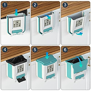 HI NINGER Small Trash Can with Lid, 2.4 Gallon Capacity, Blue/White Color, Plastic Material, Hanging Design, Ideal for Kitchen, Bathroom, RV, Camping