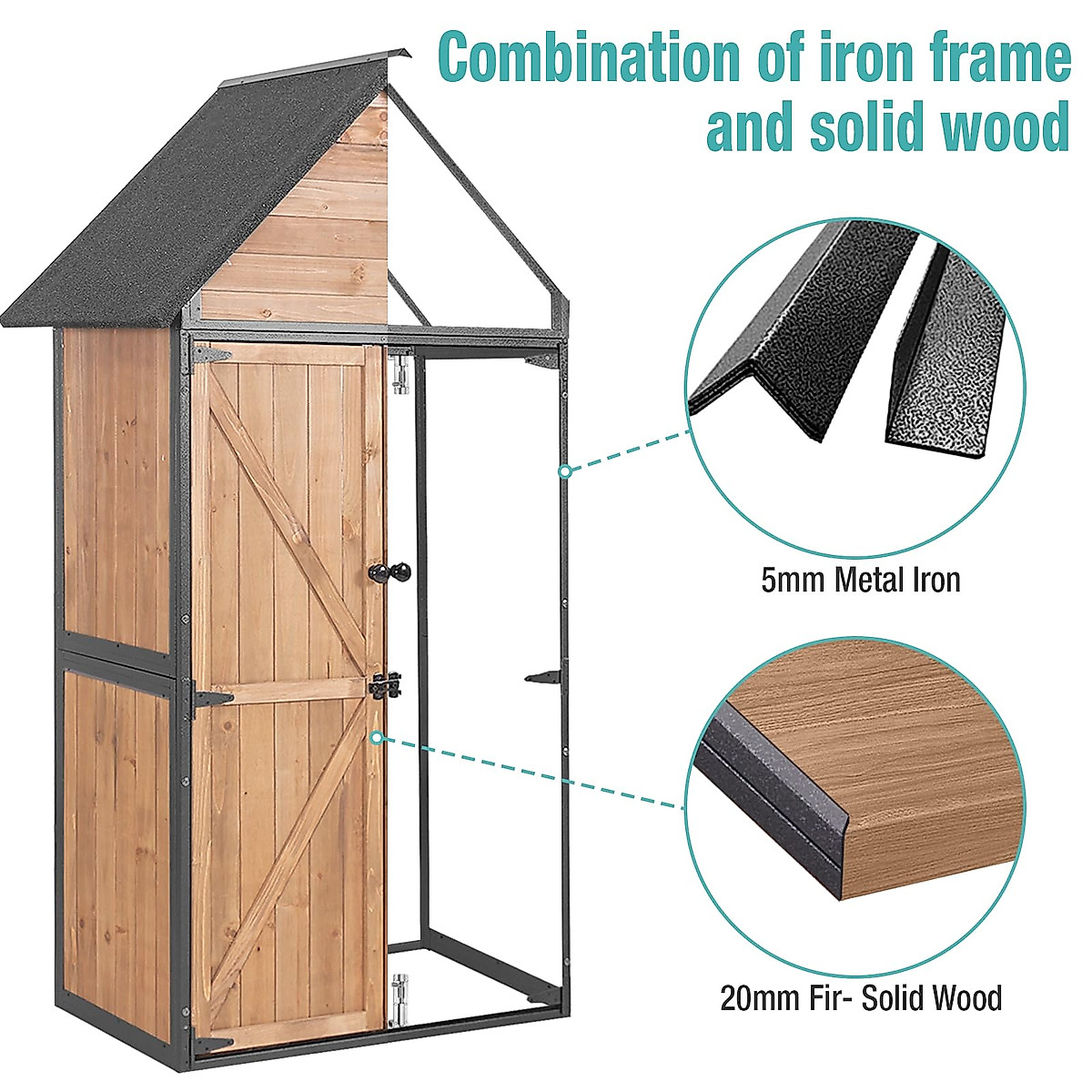 Sheds Outdoor Storage,Garden Shed with Metal Frame Structure and Adjustable Shelves,Large Capacity Storage Tool Cabinet Box for Backyard Garden Patio Lawn (Brown)