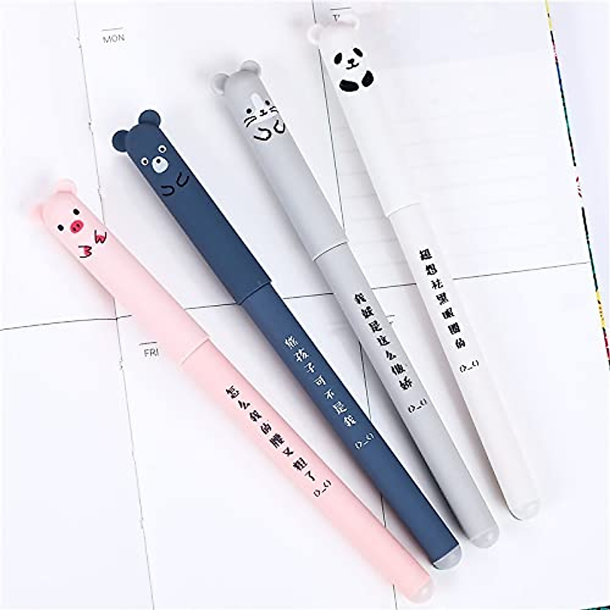 PEXIZUAN 4 Pcs/set Kawaii Pig Bear Cat Mouse Erasable Gel Pen School Office Supplies Stationery Gift 0.35mm Blue Black Ink 4 Pcs/set(black 4pcs)
