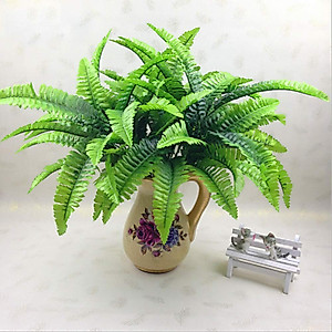 YINKUU Artificial Shrubs, 7 Fork Plastic Plants Persian Grass Fern Leaves Fake Bushes Wedding Indoor Outdoor Home Garden Verandah Kitchen Office Table Centerpieces Arrangements Christmas Decoration