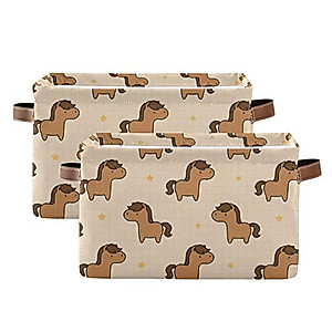 Rectangular Storage Bin Cute Horse Canvas Fabric with Handles - Square Storage Baskets for Boys and Girls