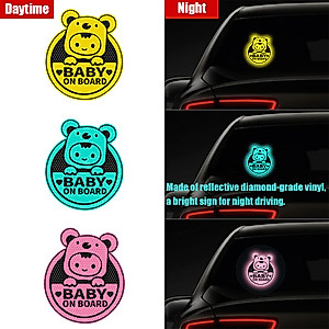 Leniutor 2Pcs Cute Koala Bear Baby On Board Car Sticker, High Intensity Reflective Baby Kids in Car Bumper Window Warning Decal, 6”x 7” (Yellow)