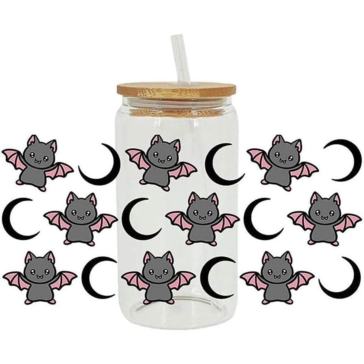 Gray Bat Halloween UV DTF Cup Wrap,Horror Printed Glass Cup Wrap,Cute Ghost Pumpkin Waterproof Cup Wraps Sticker Tumbler Wrap Transfers Decal Rub on Transfers Iron-on Transfers