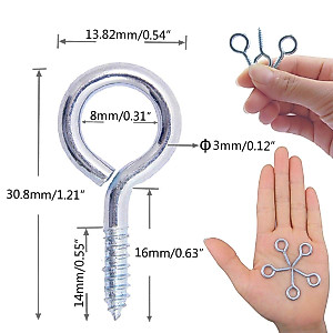 Shells 50PCS 6# Silver Color Zinc Plated Metal Cup Hooks Eye Shape Screw Hooks Self-tapping Screws Hooks Ring 1.18 Inches