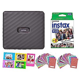 Fujifilm Instax Link Wide Smartphone Printer Mocha Grey + Fuji Instax Wide Instant Film Value Pack (20 Sheets) with Film Stickers, Frames Wireless Bluetooth Printer