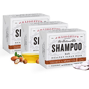 J·R·LIGGETT'S All-Natural Shampoo Bar, Virgin Coconut and Argan Oil - Strong and Healthy Hair-Nourish Follicles with Antioxidants and Vitamins-Detergent and Sulfate-Free, Set of Three, 3.5 Ounce Bars