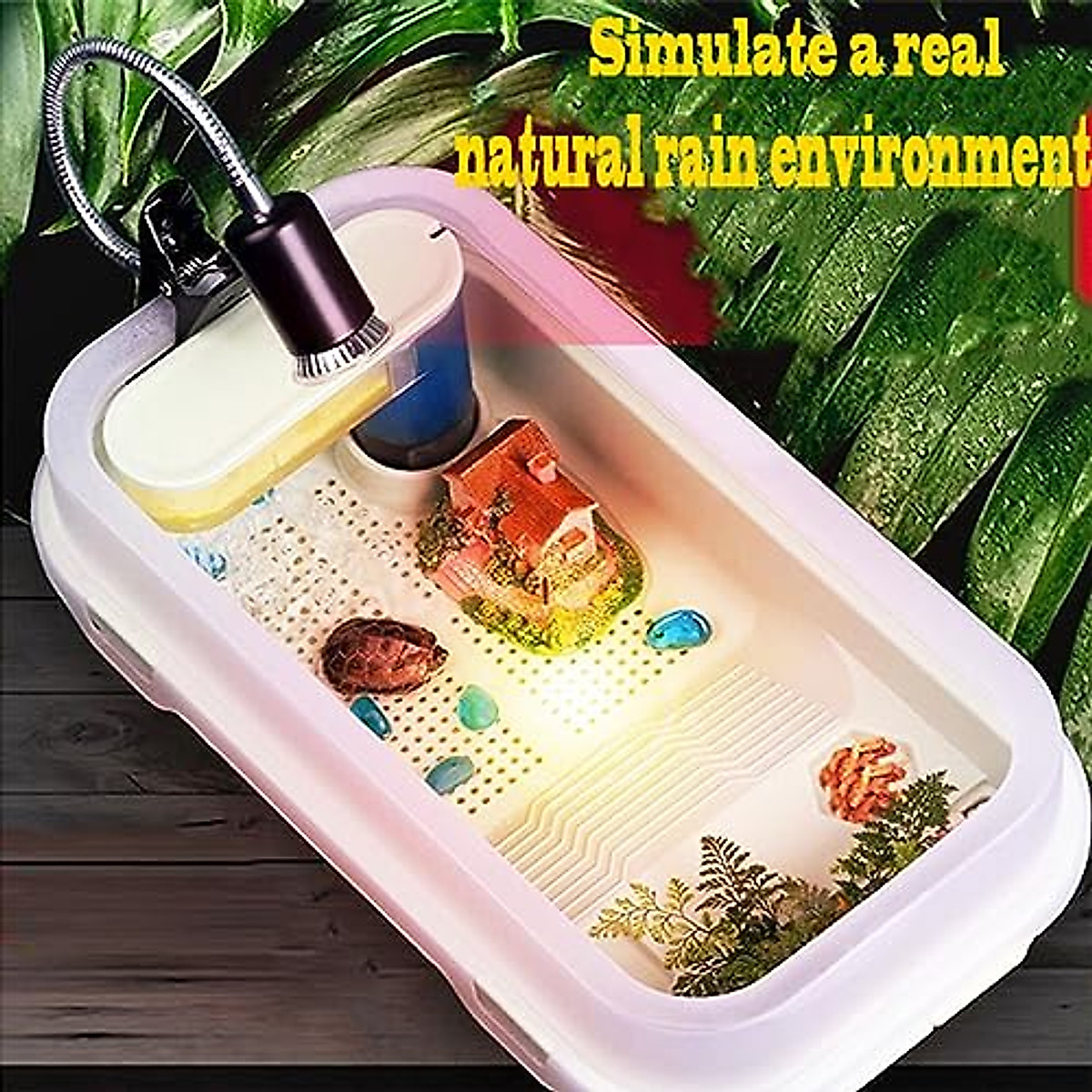 Maisseide Small Turtle Aquarium,Turtle Tank Starter Kit(Tank + Light + Filter),Simulate Natural Rain Environment,Turtle Habitat - Multi-Function Areas for Turtles, Crabs, Crayfish, Small Reptiles.
