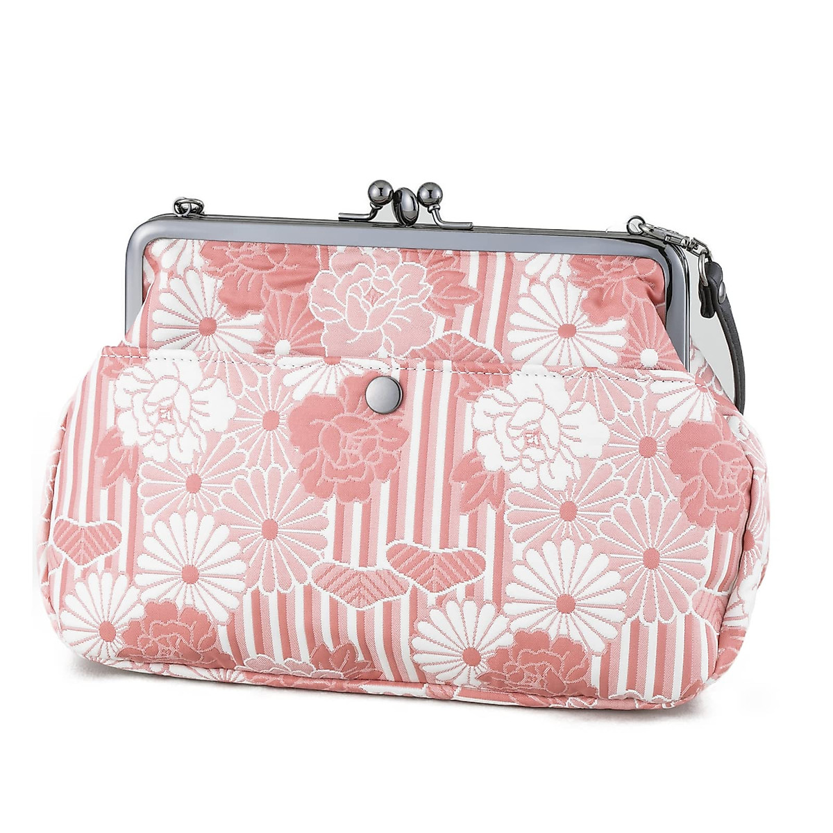 Vintage Floral Kiss Lock Purses Handbags (Small/Retro Flower Kimono cloth Pink) / Made in Japan Japanese Evening Clutch Buckle Shoulder/for Woman