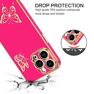 BENTOBEN for iPhone 13 Pro Max Case, Butterfly Design Women Girl iPhone 13 Pro Max Phone Case Slim Fit Luxury Shockproof Electroplated Soft Protective Cover Case for iPhone 13 Pro Max 6.7",Hot Pink