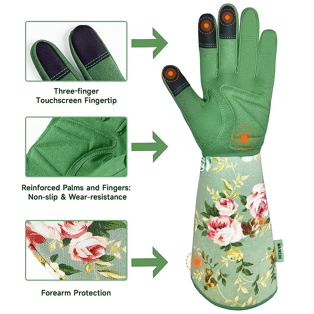 WANCHI Cowhide Leather Thorn Proof Gardening Gloves Medium + Long Sleeve Garden Gloves Small