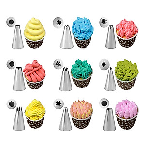 Kasmoire 11 Pcs Extra Large Piping Tip Set,Stainless Steel Cake Decorating Icing Tips Nozzles,Professional Pastry Tips for Cupcake, Cookie and Puff