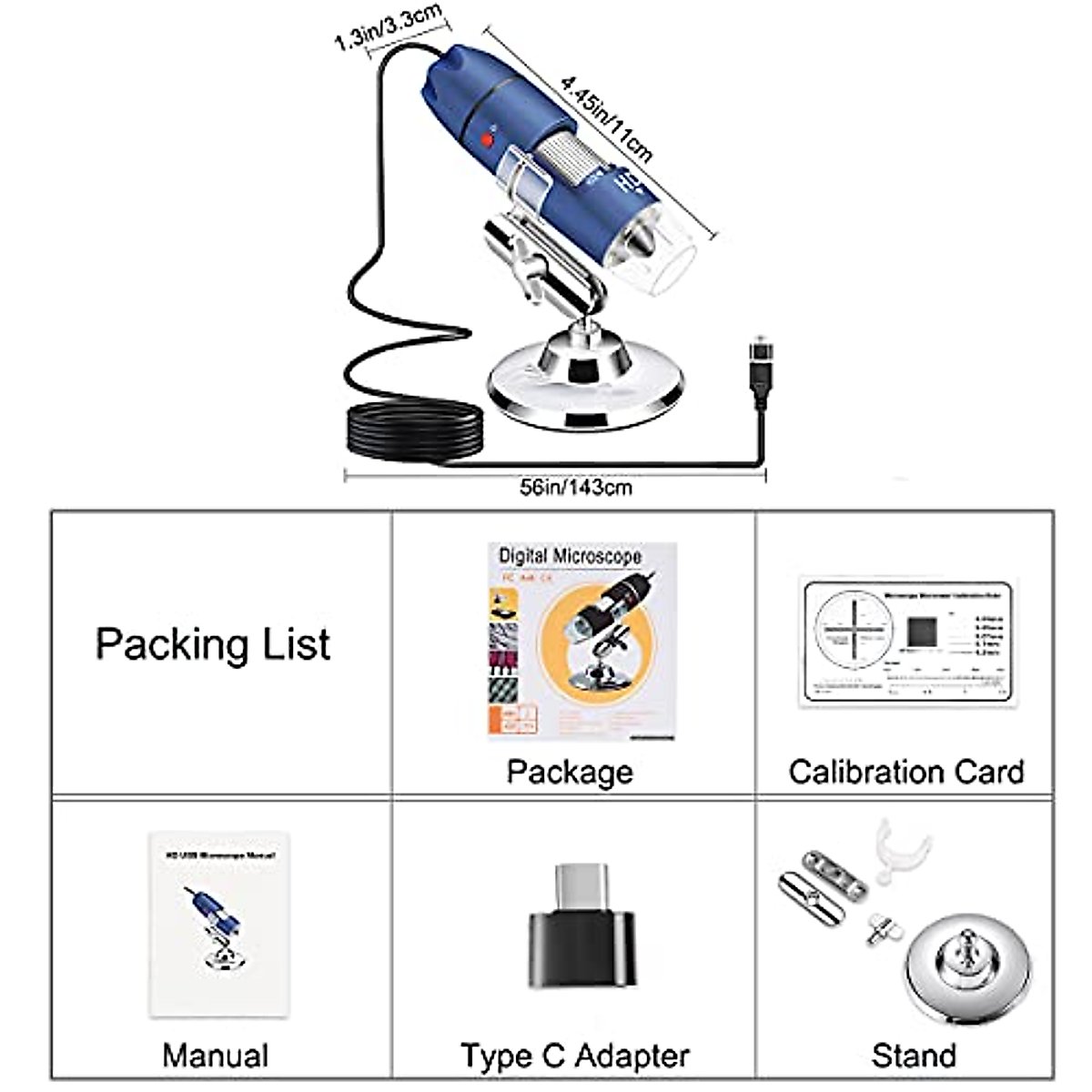 Jiusion 2K HD 2560x1440P USB Digital Microscope for Android Cellphone and Tablet Windows Mac Linux, 40X to 1000X Magnification Endoscope Handheld Mini Magnifier Camera for Coin Facial Skin Scalp