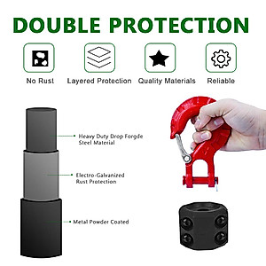 AMBULL Heavy Duty Forged Steel 3/8" Grade 70 Safety Latch Winch Cable Hook Stopper & Clevis Slip Hook Sets, Included Allen Wrench,Max 35,000 lbs, Red