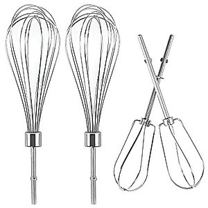 Cenipar W10490648&KHMPW- KHM2B W10490648 Hand Mixer Turbo Beaters(2 Pack) & KHMPW Stainless Steel Pro Whisk(2 Pack) Fit for KHM512BM KHMPW KHM2B