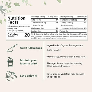 Organic Pomegranate Juice Powder, 1 Pound | 100% Natural Fruit Powder | Freeze Dried & Cold Pressed | No Sugar & Additives | Great Flavor for Drinks, Smoothie, & Beverages | Non-GMO & Vegan Friendly