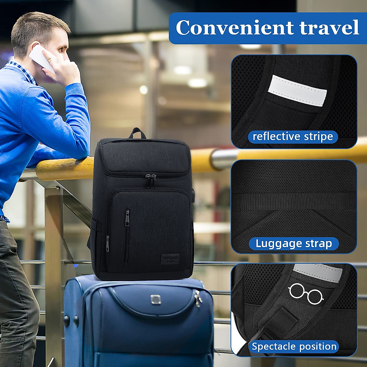 YALUNDISI Laptop Backpacks Travel Backpack , Carry On Backpack,Hiking Backpack Waterproof Outdoor Sports Rucksack Casual Daypack School Bag Fit 15.6 Inch Laptop with USB Charging Black