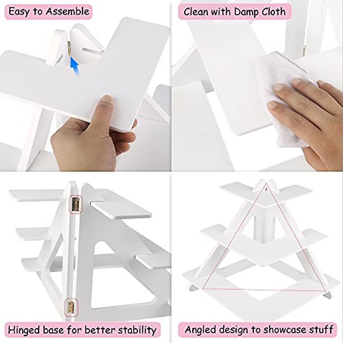 Cupcake Stand for 24 Cupcakes- Rustic Cupcake Stand 3 Tier Collapsible Wooden Cupcake Tier Stand - White Cupcake Holder Stand - Cupcake Tower Display Party Décor - Cupcake Stand Display for Pastry